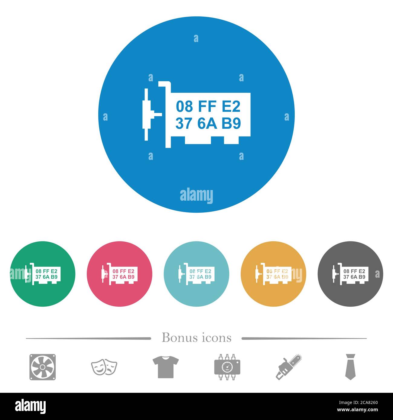 Network mac address flat white icons on round color backgrounds. 6 ...