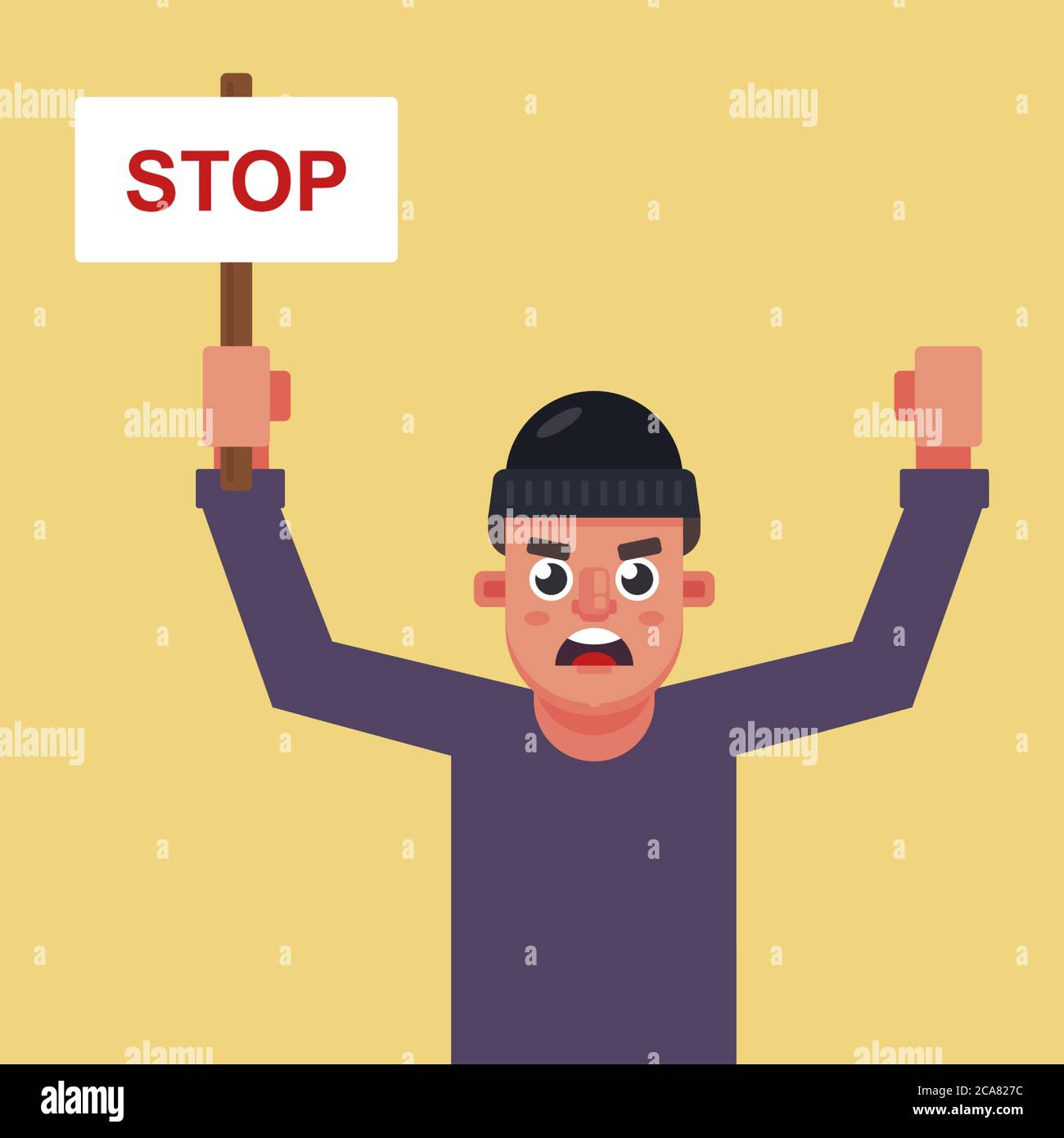 male protester with a poster in his hands with the inscription stop ...