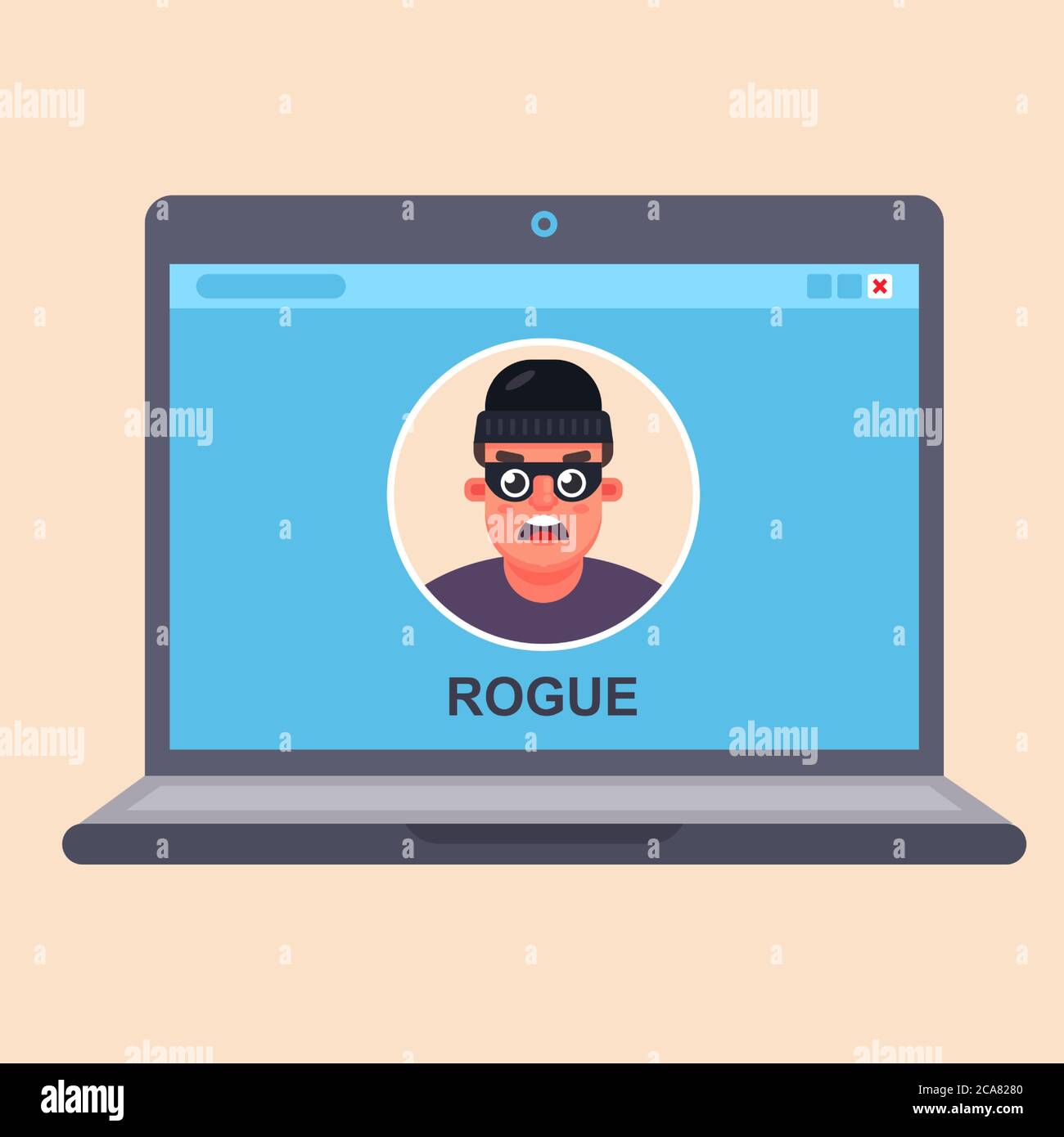 internet computer fraud. criminal in a laptop monitor. flat vector ...