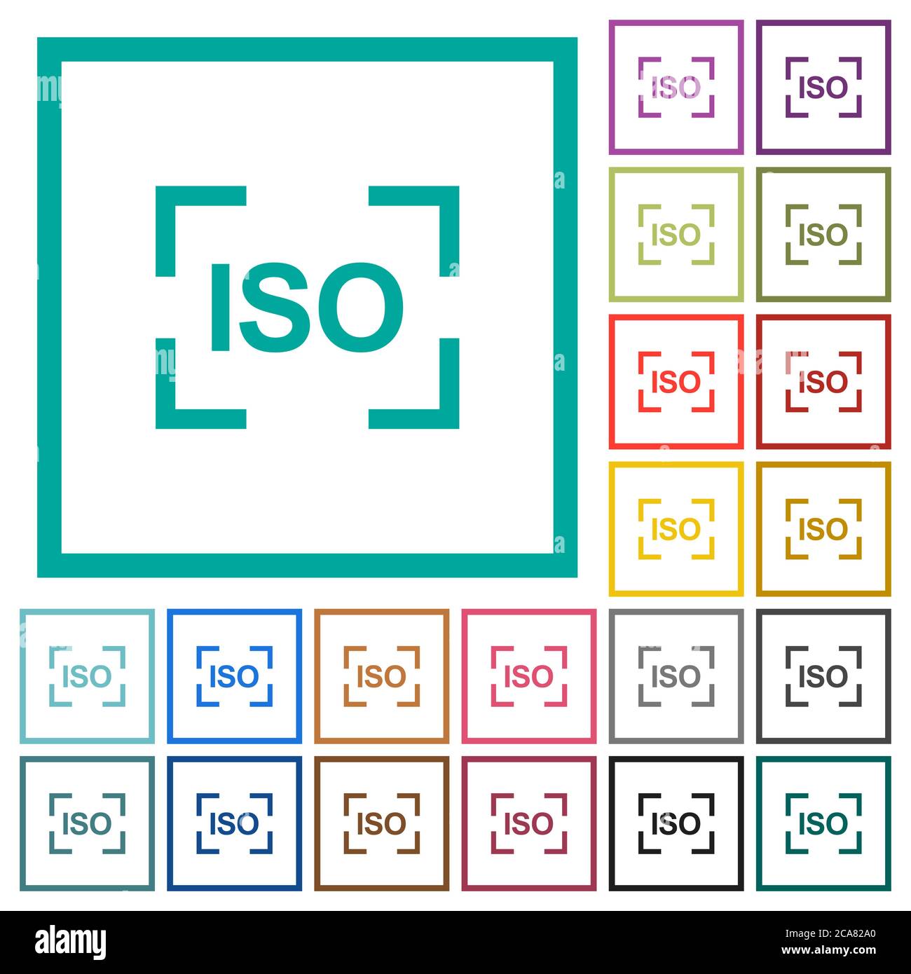 Camera iso speed setting flat color icons with quadrant frames on white ...