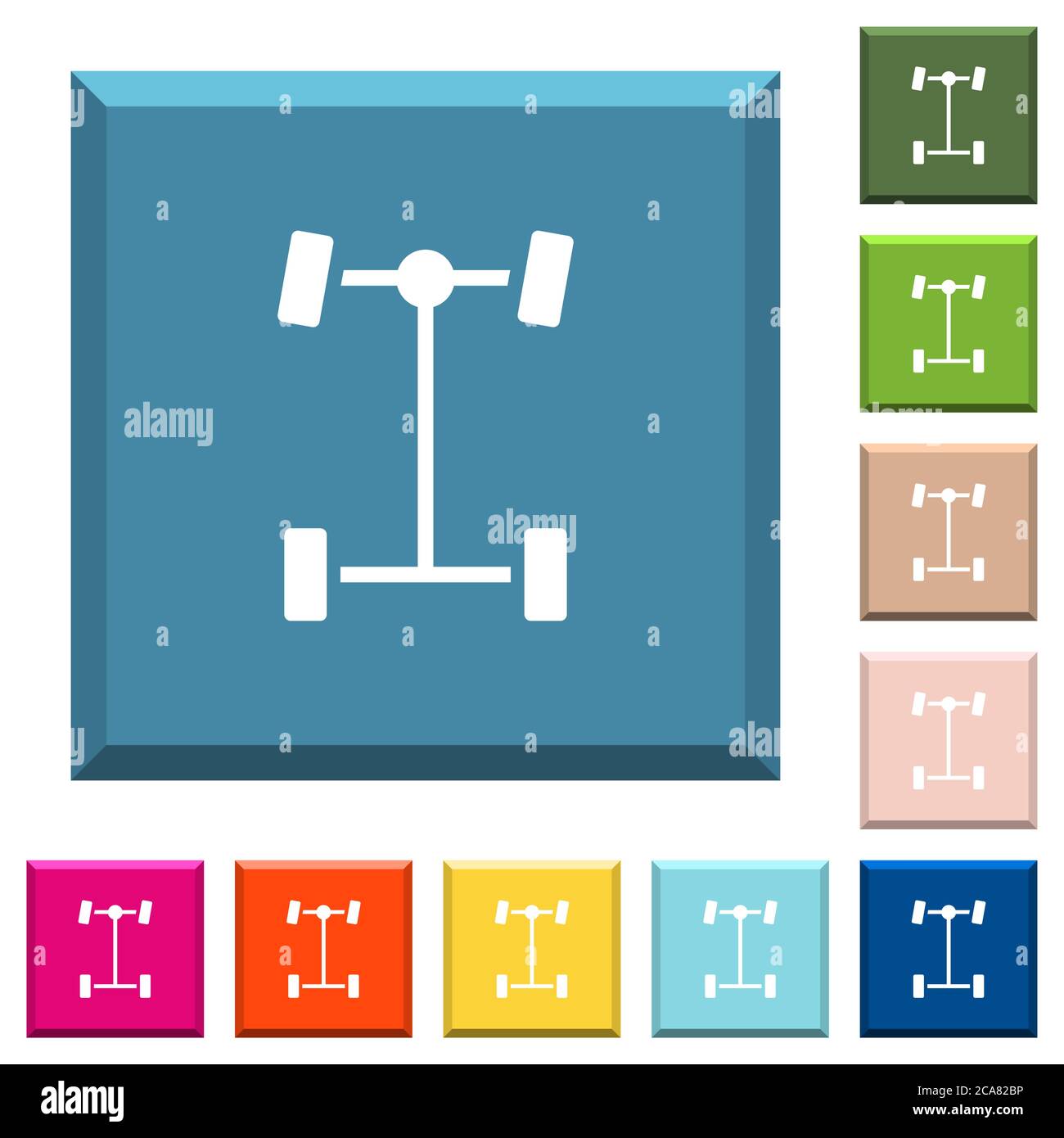 Front differential white icons on edged square buttons in various ...