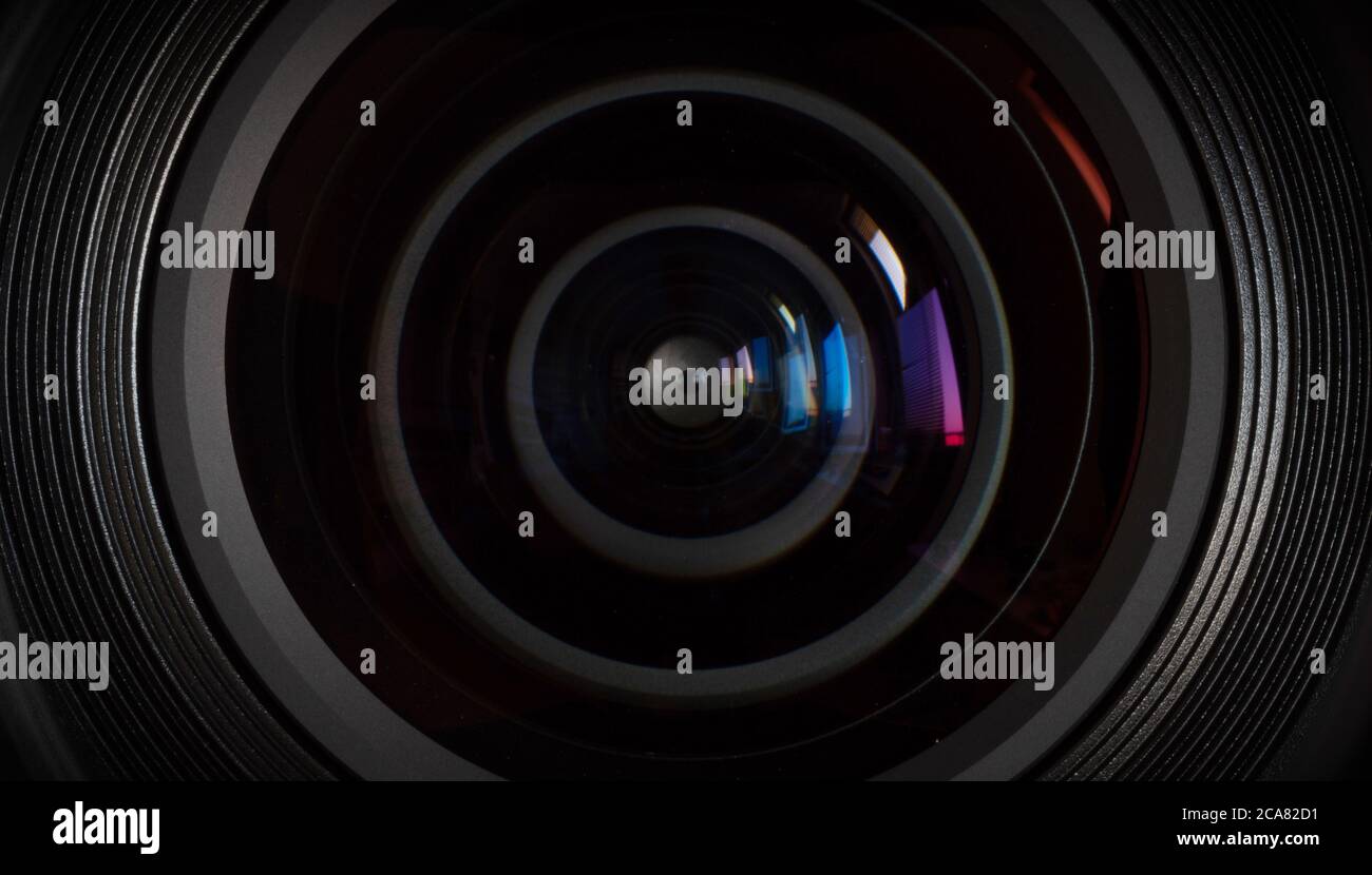 Close-up camera lens with color reflections Stock Photo - Alamy