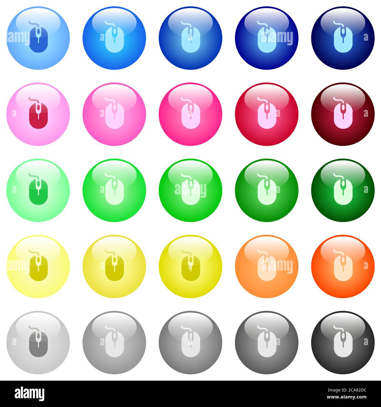 Computer mouse with cord icons in set of 25 color glossy spherical buttons Stock Vector Image ...