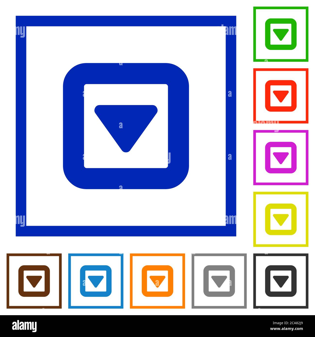 Toggle down flat color icons in square frames on white background Stock ...