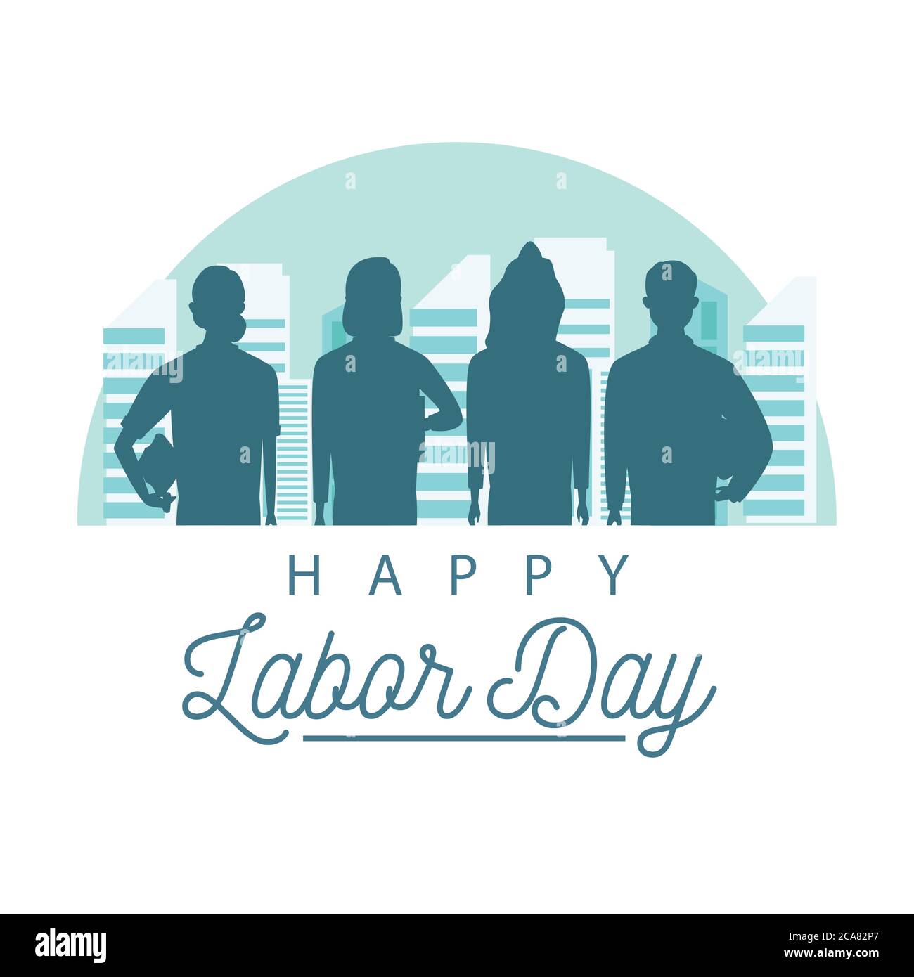 happy labor day celebration with workers silhouette on the city vector ...