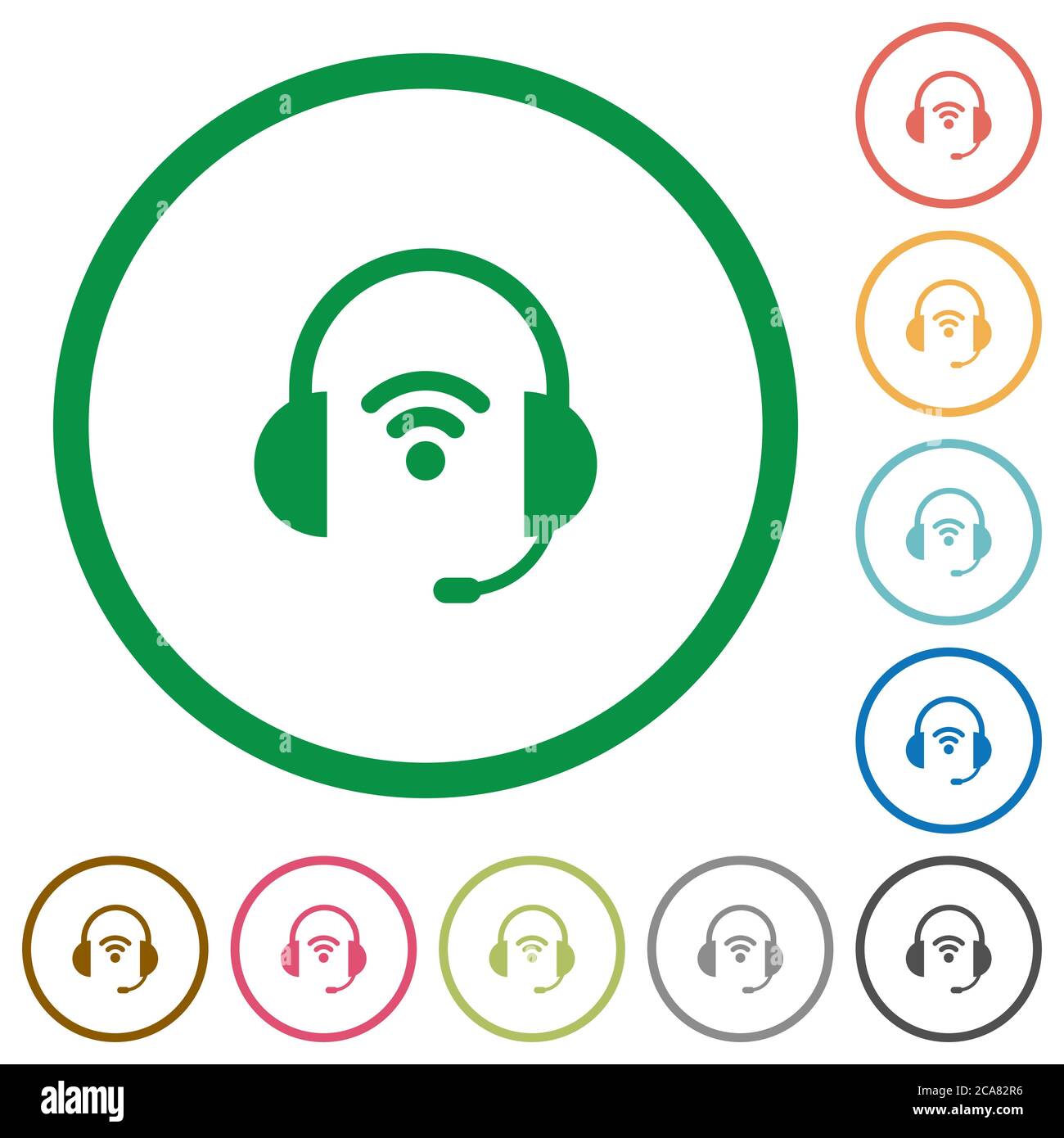 Wireless headset flat color icons in round outlines on white background ...
