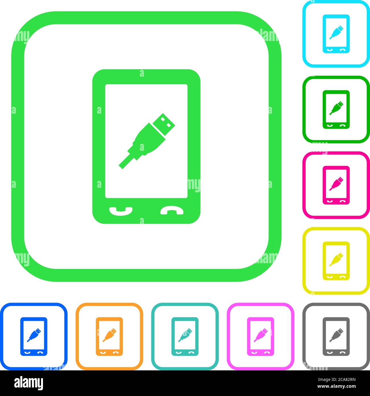 Mobile usb connection vivid colored flat icons in curved borders on ...