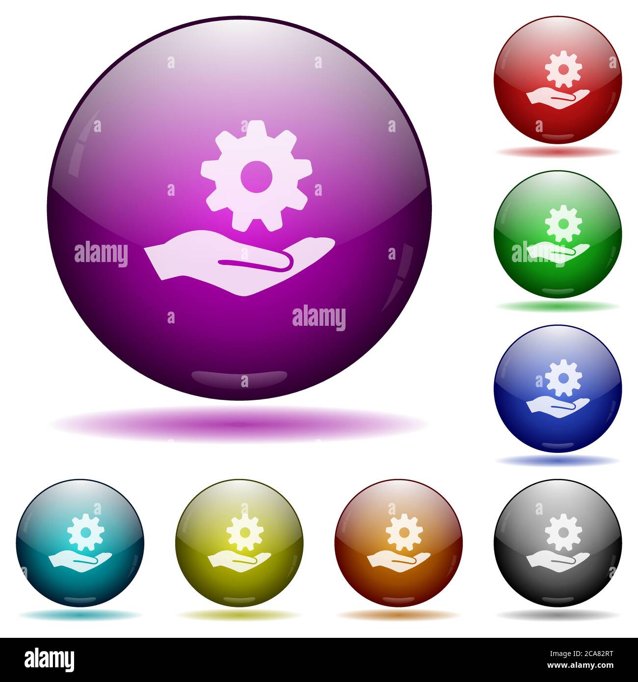 Maintenance service icons in color glass sphere buttons with shadows ...