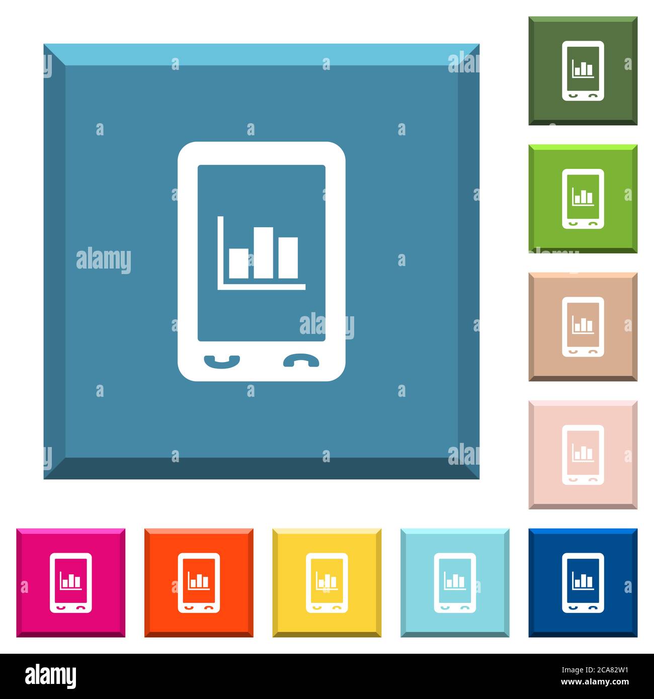 Mobile statistics white icons on edged square buttons in various trendy ...