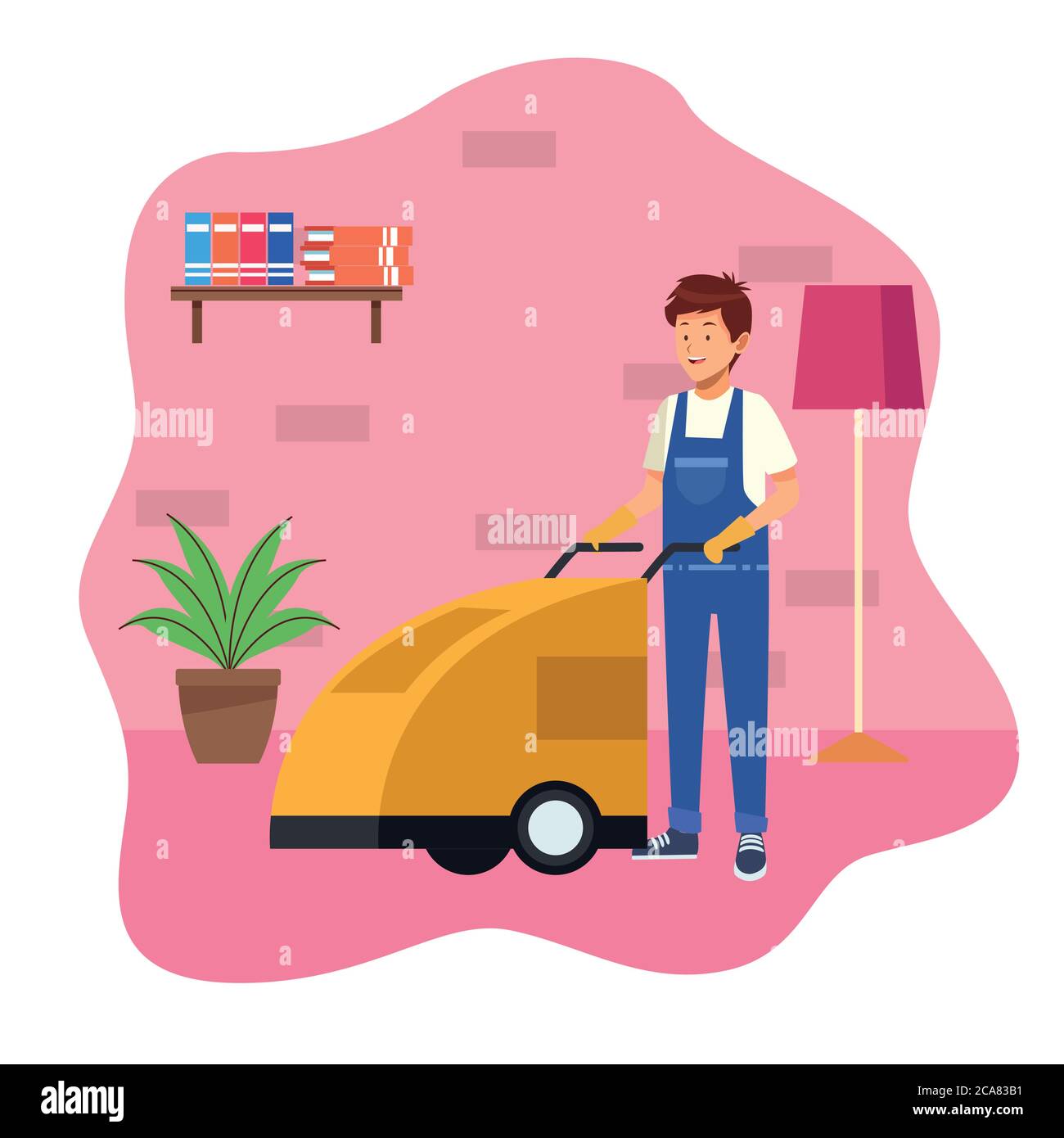 housekeeping male worker with cleaning trolley avatar character vector ...