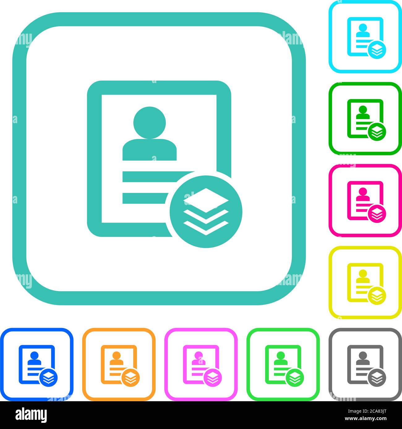 Multiple contacts vivid colored flat icons in curved borders on white ...