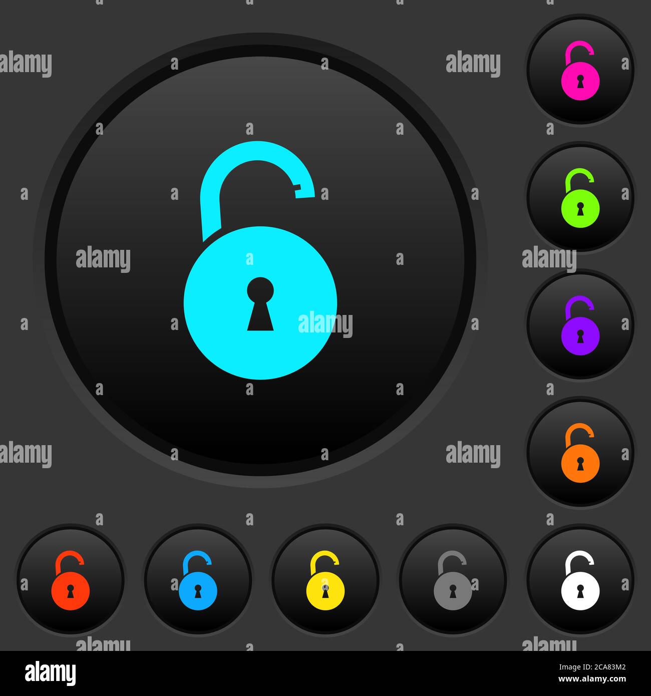 Unlocked round padlock with keyhole dark push buttons with vivid color ...