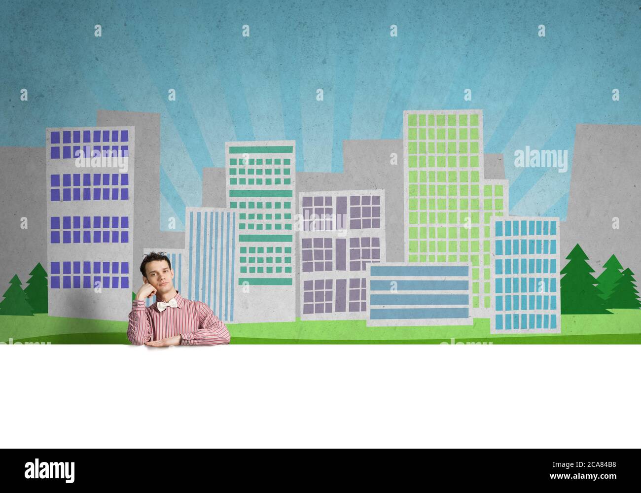 Bored man with banner Stock Photo - Alamy