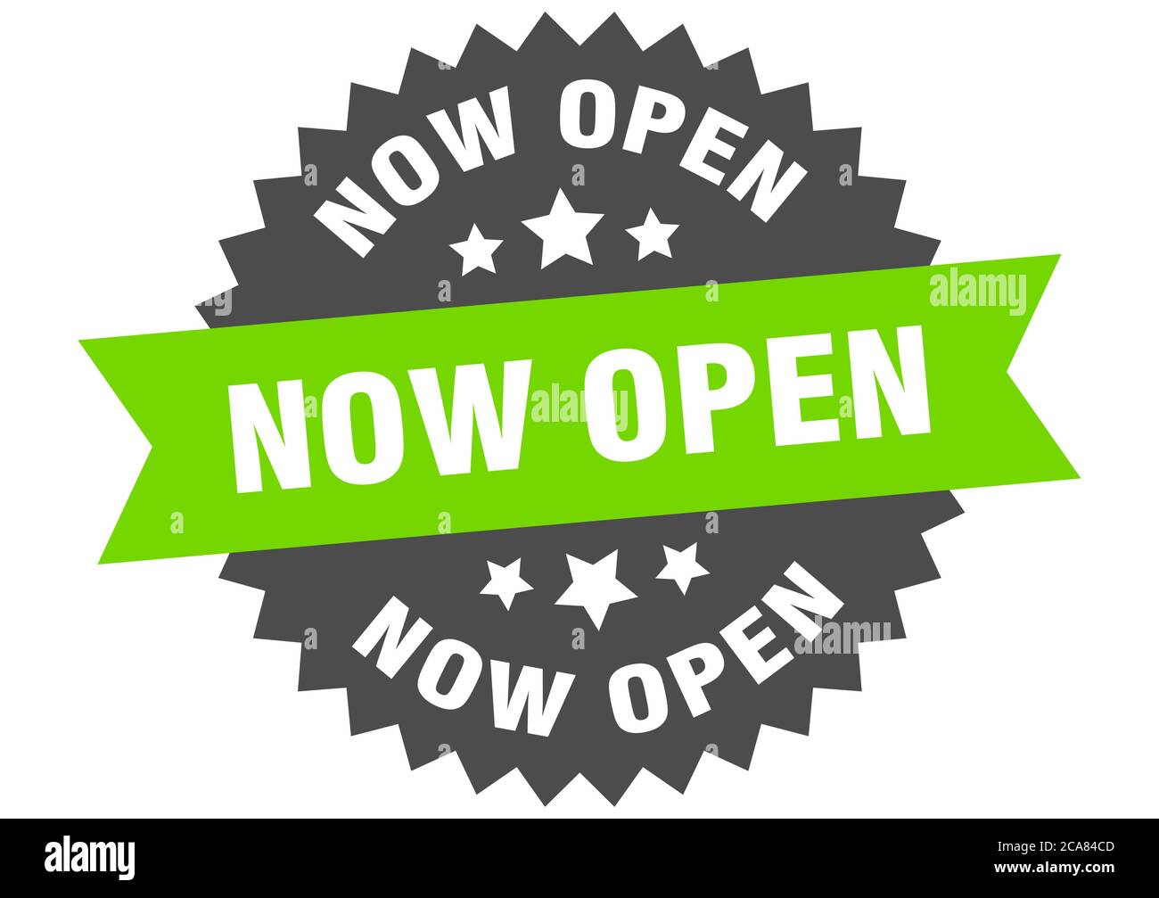 now open round isolated ribbon label. now open sign Stock Vector Image ...