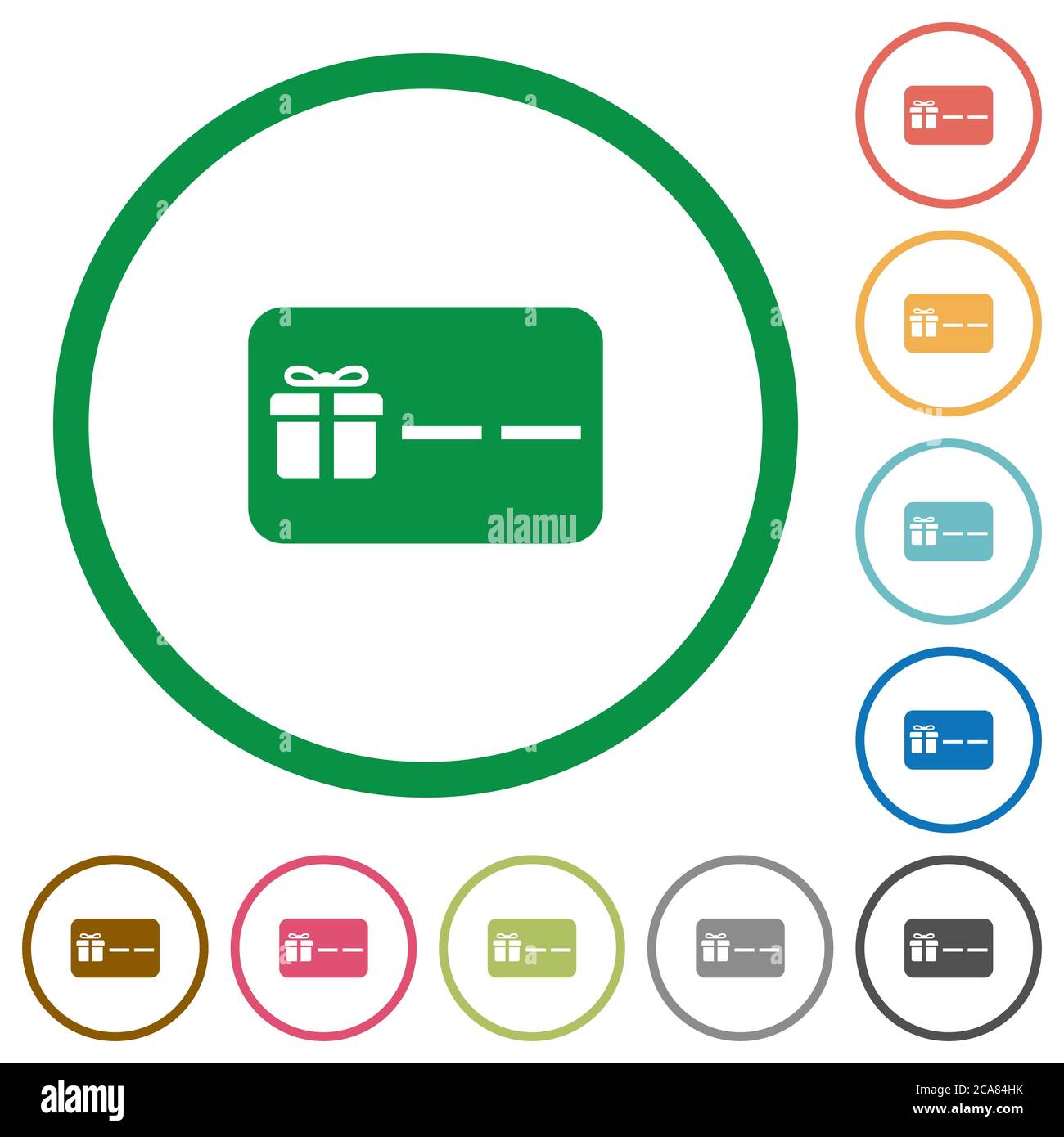 Gift card with placeholder flat color icons in round outlines on white ...