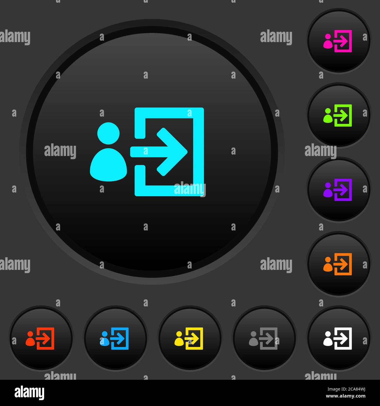 User login dark push buttons with vivid color icons on dark grey ...