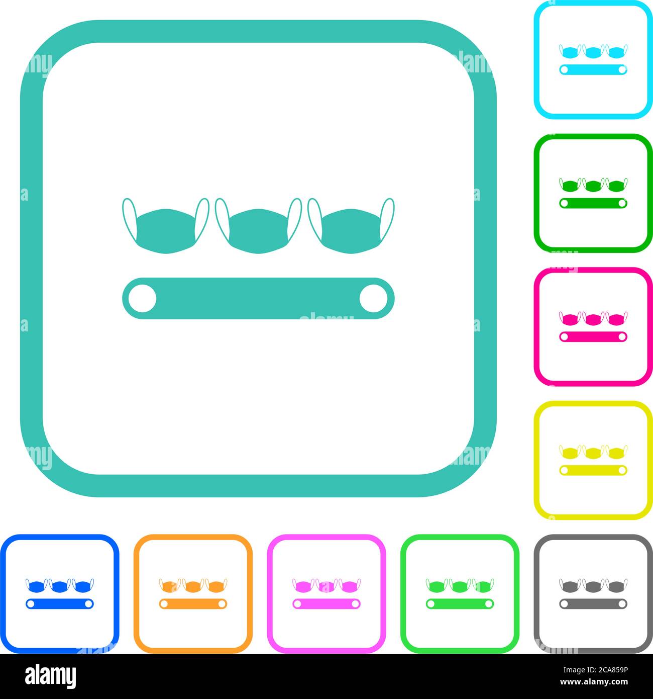 Mask manufacturing vivid colored flat icons in curved borders on white ...