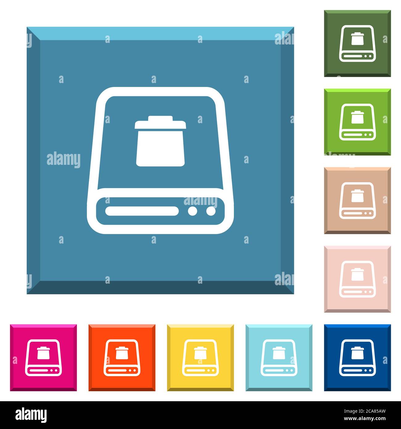 Delete from hard disk white icons on edged square buttons in various ...