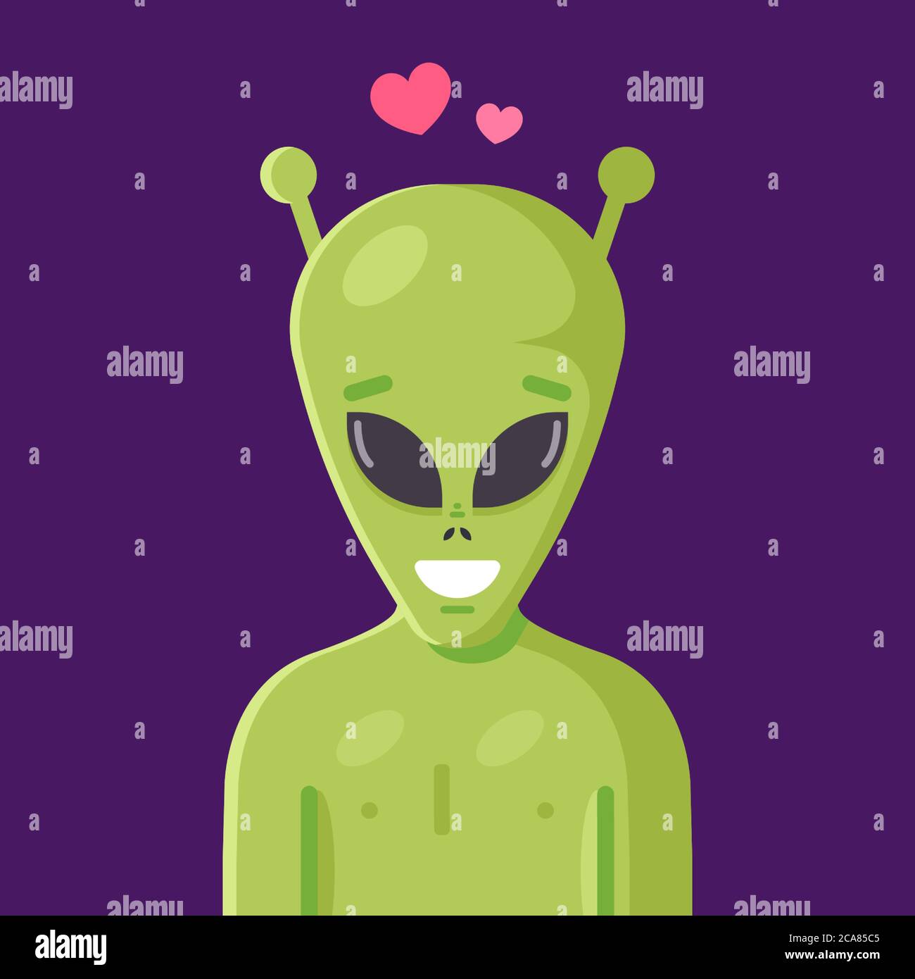 Cute smiling green alien. humanoid in love. flat vector character ...