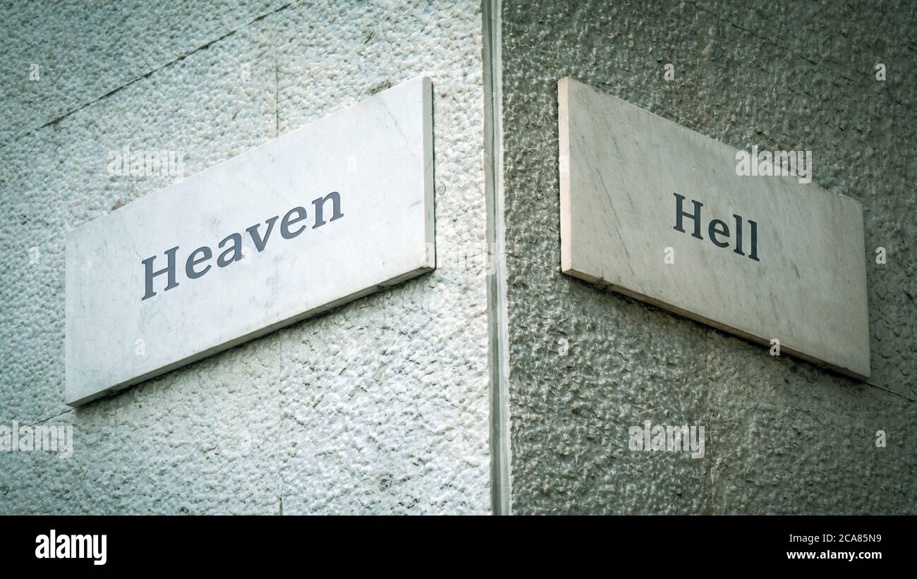 Street Sign the Direction Way to Heaven versus Hell Stock Photo - Alamy