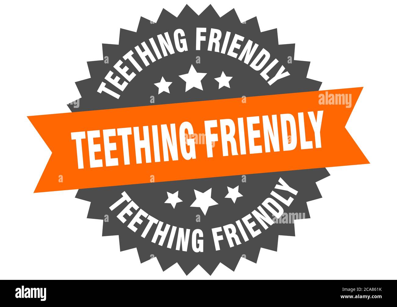 teething friendly round isolated ribbon label. teething friendly sign ...