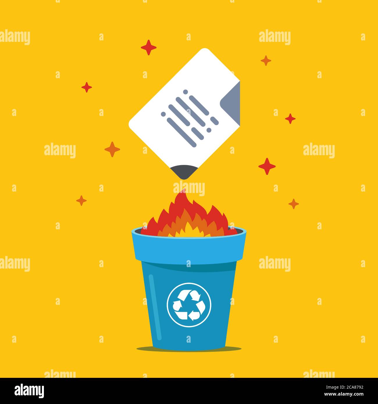burn the document in the bin. destroy data. flat vector illustration ...