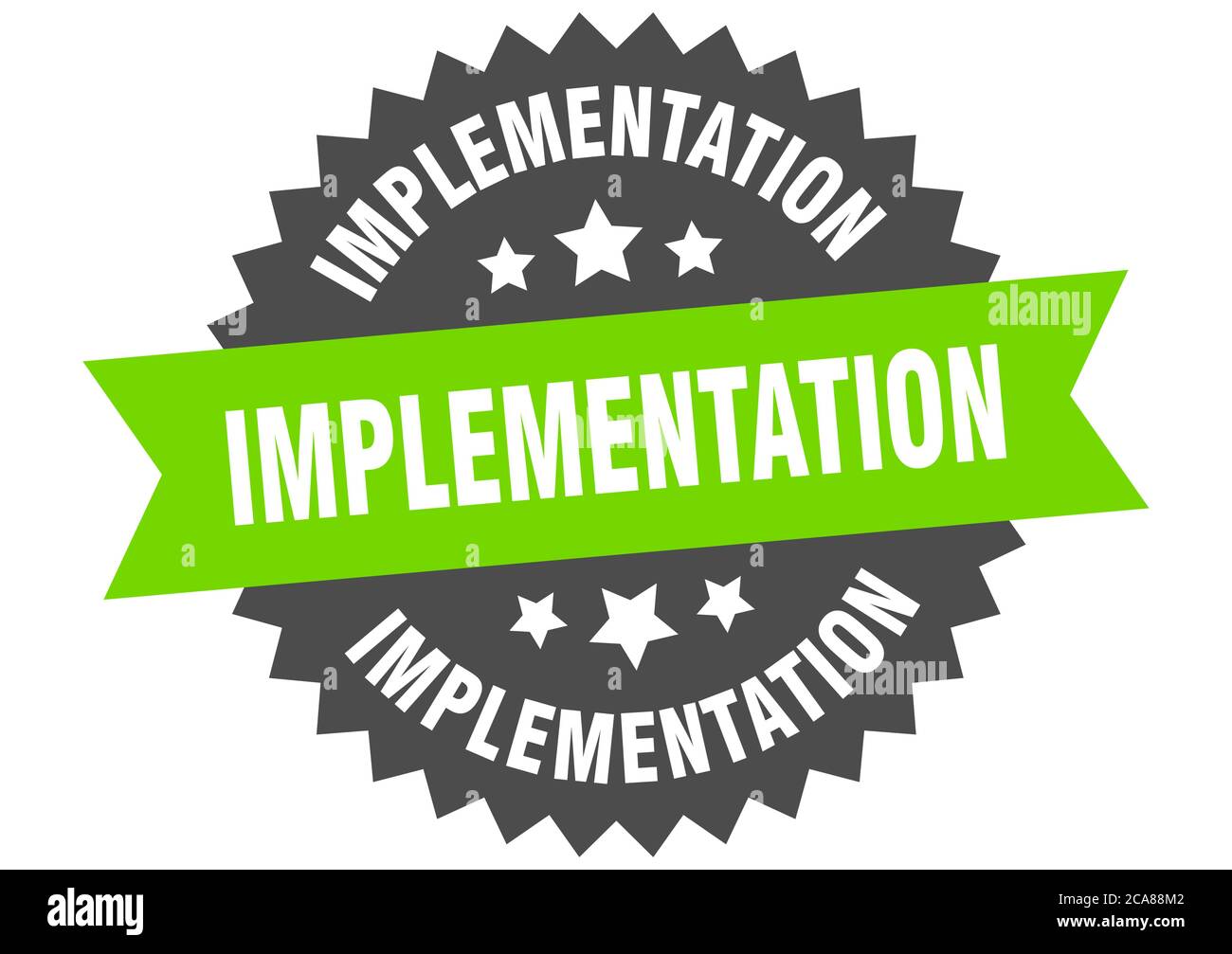implementation round isolated ribbon label. implementation sign Stock ...