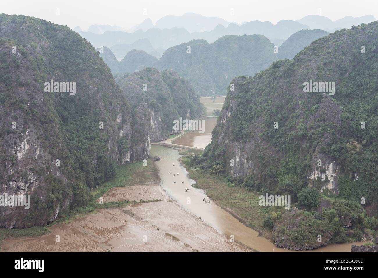 Tam Coc / Vietnam - January 25, 2020: Aerial view of tourist boats ...