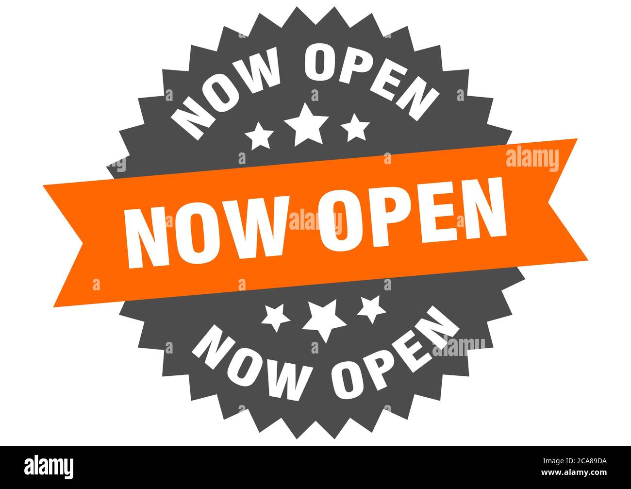 now open round isolated ribbon label. now open sign Stock Vector Image ...