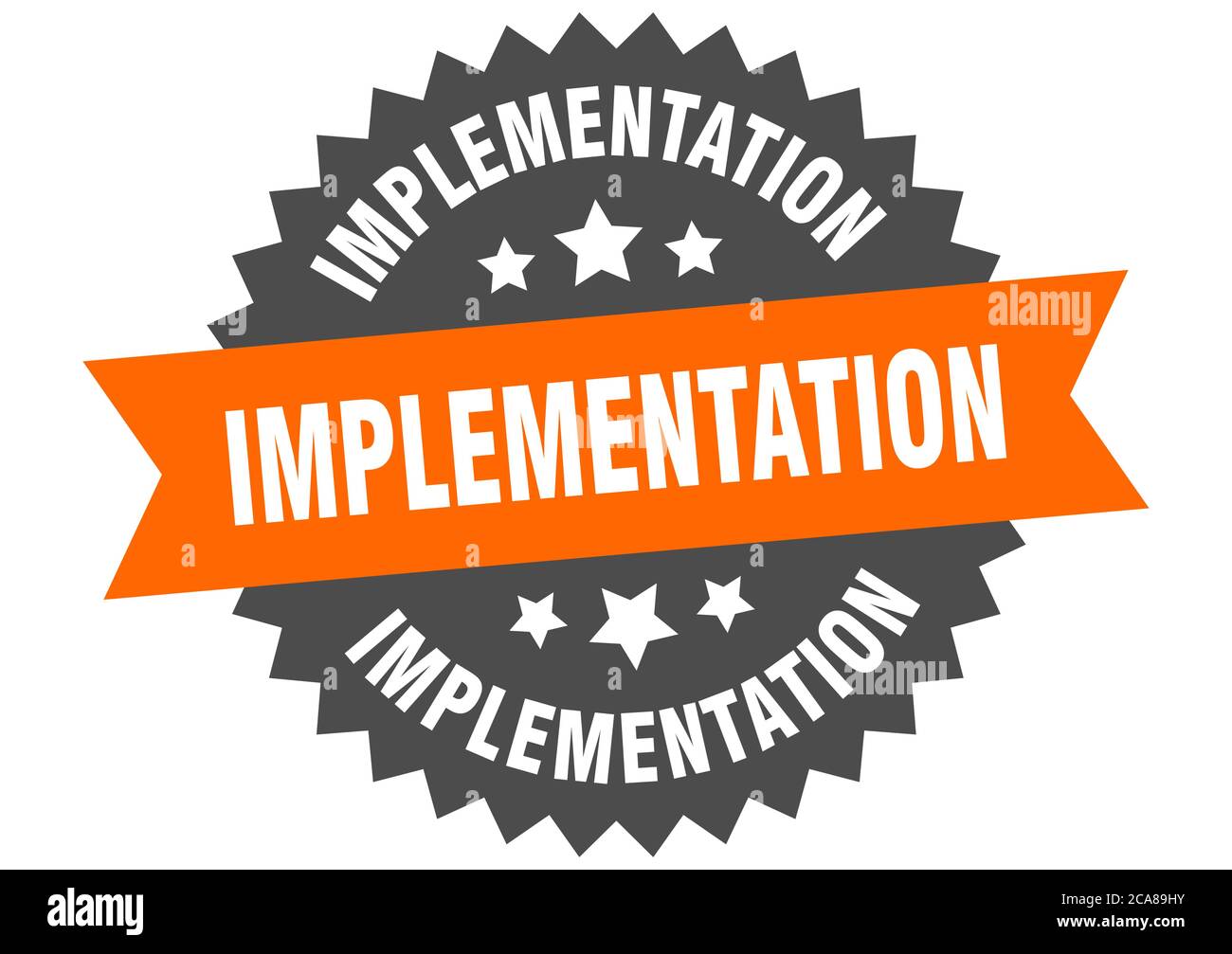 implementation round isolated ribbon label. implementation sign Stock ...
