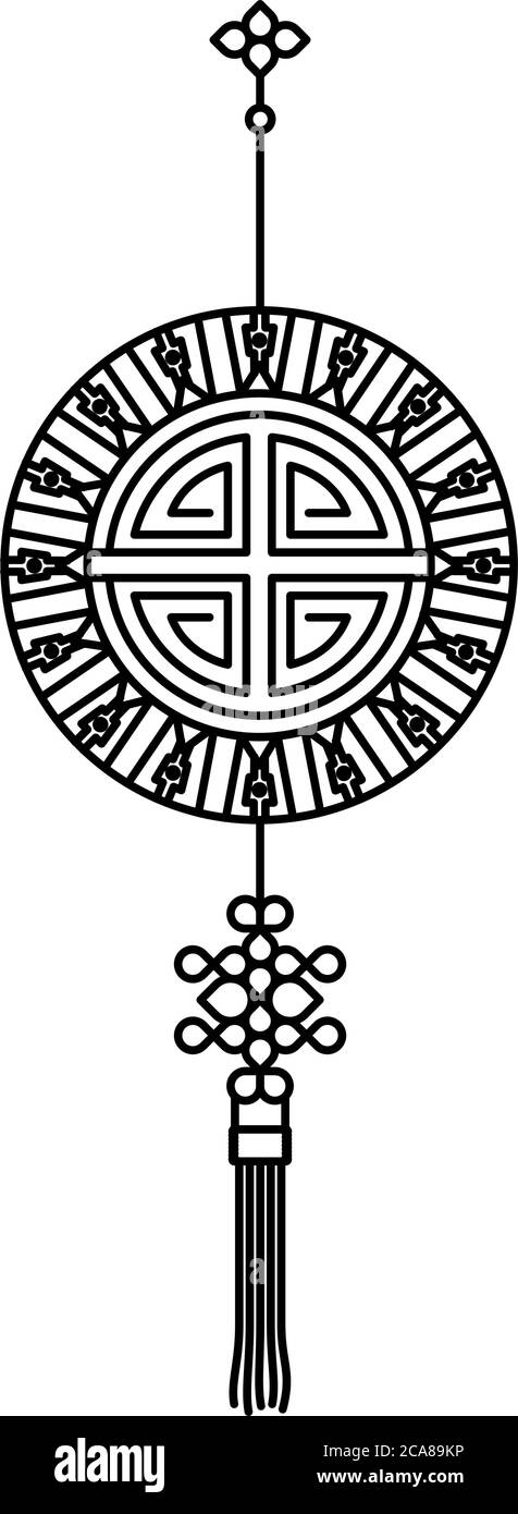 Chinese fortune hanger line style icon design, China culture asia ...