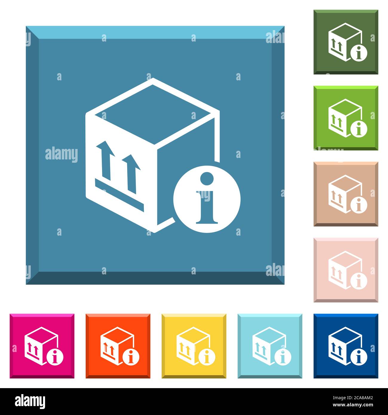 Package information white icons on edged square buttons in various ...