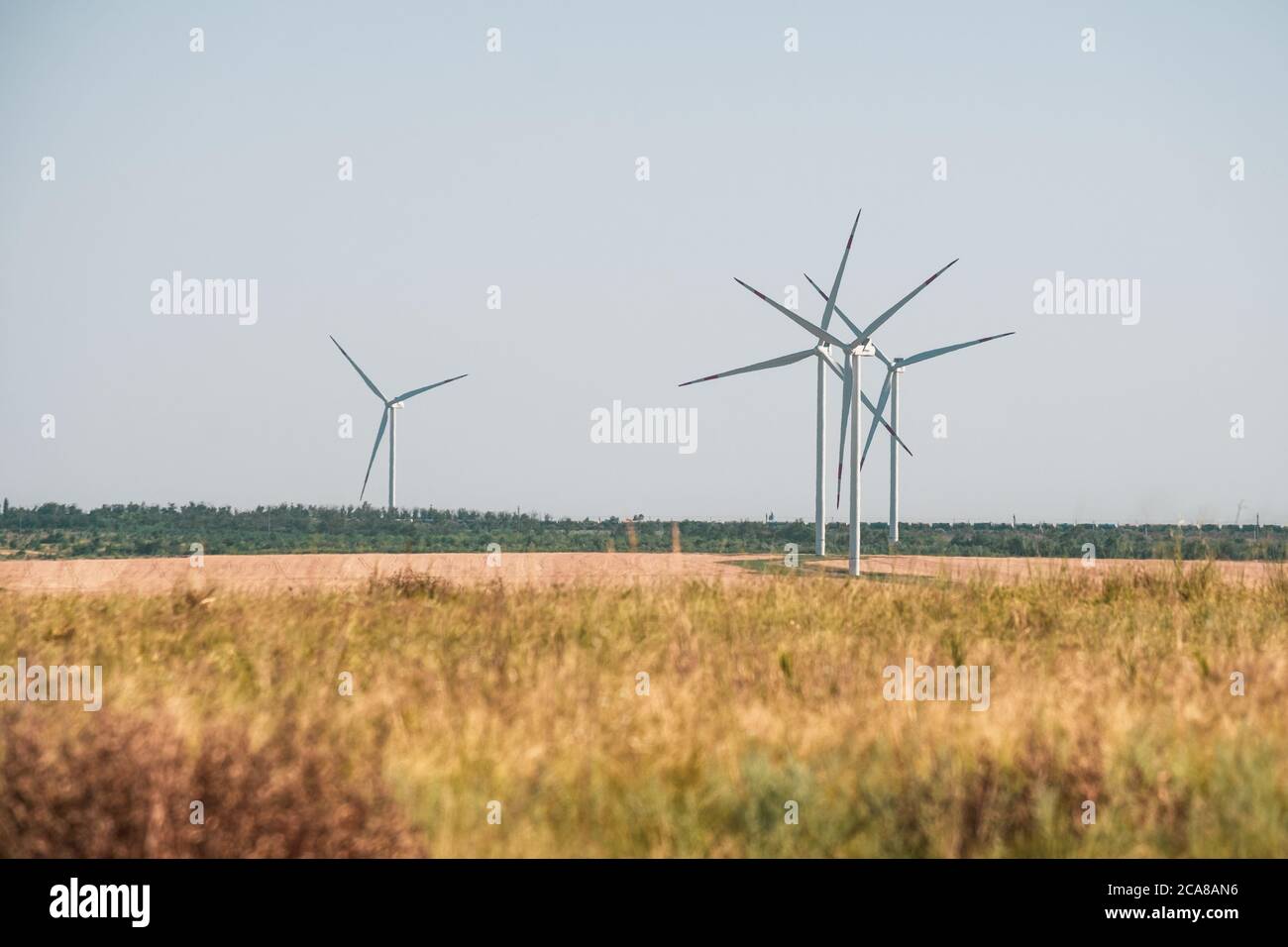 Wind turbines in an arid landscape. An alternative way of generating ...