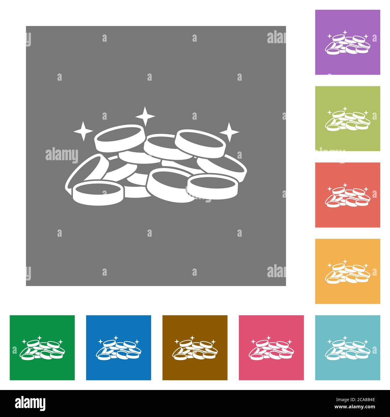 Treasure flat icons on simple color square backgrounds Stock Vector ...