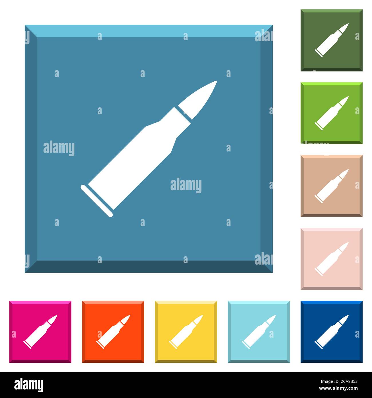 Bullet rifle ammo white icons on edged square buttons in various trendy ...