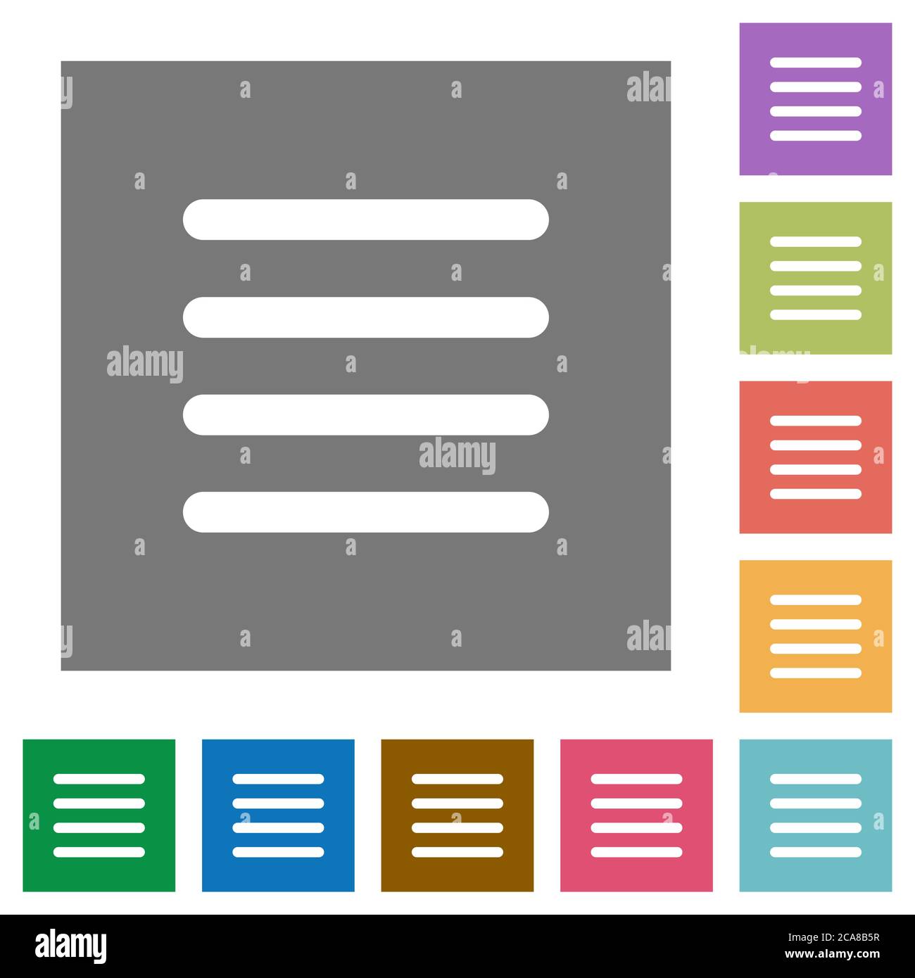 Text align justify flat icons on simple color square backgrounds Stock Vector Image & Art - Alamy