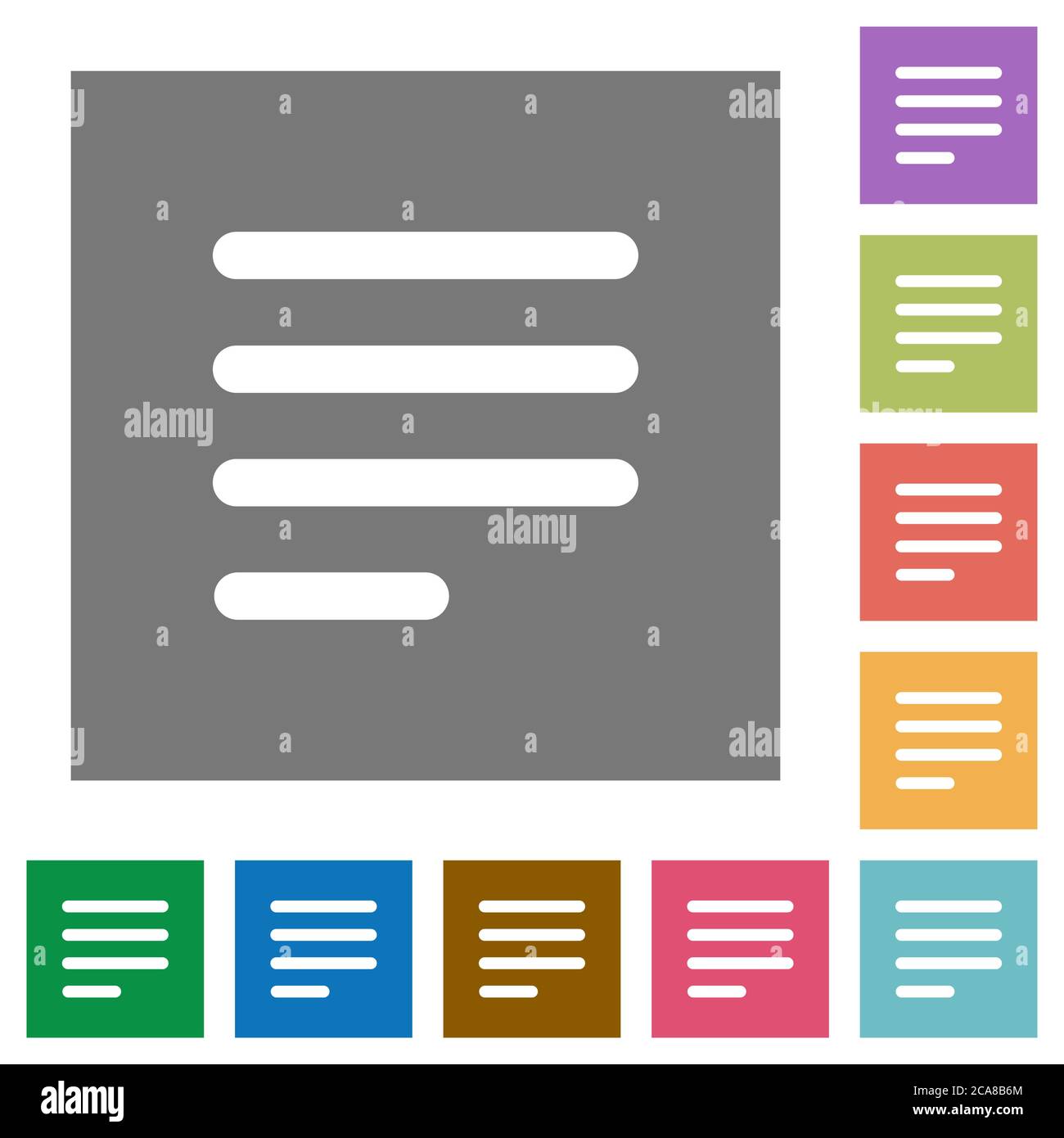 Text align justify last row left flat icons on simple color square backgrounds Stock Vector ...