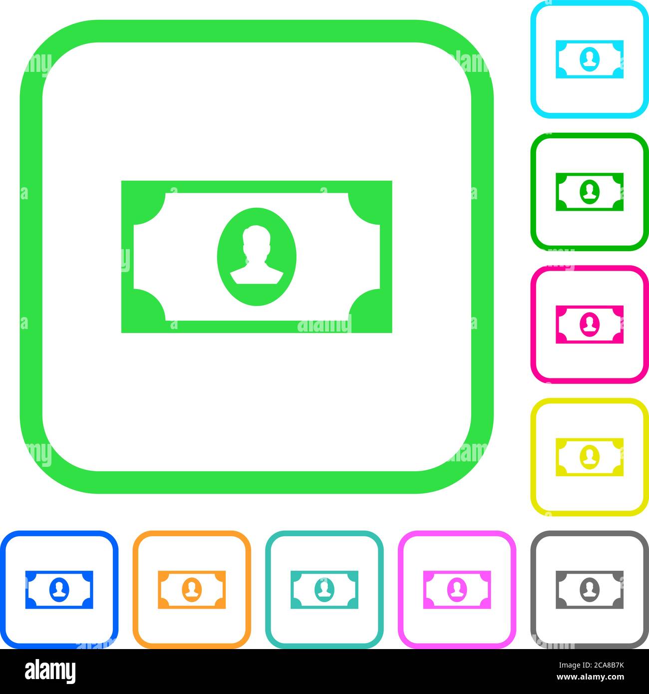 Single banknote with portrait vivid colored flat icons in curved ...