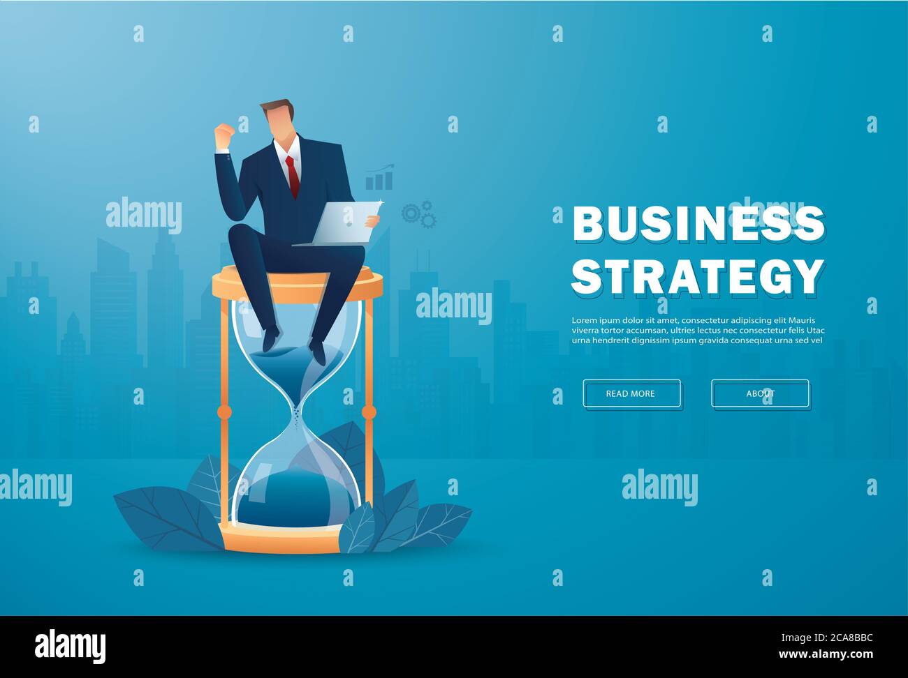 man sitting on an hourglass and working on a laptop. Productive work ...