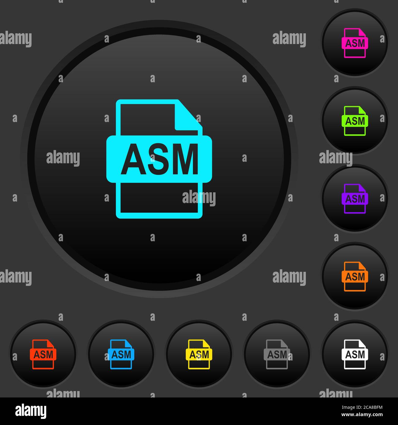 Asm File Format Dark Push Buttons With Vivid Color Icons On Dark Grey