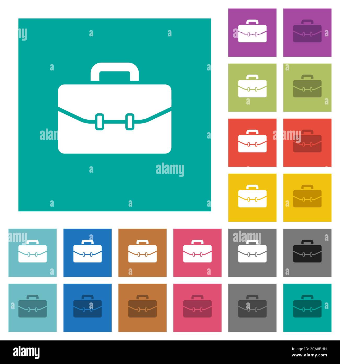 Satchel with two buckles multi colored flat icons on plain square ...