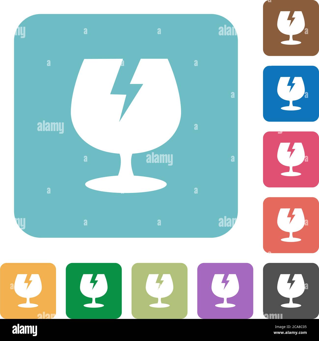 Fragile symbol white flat icons on color rounded square backgrounds ...