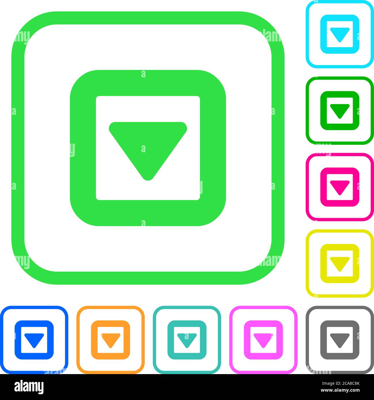 Toggle down vivid colored flat icons in curved borders on white ...