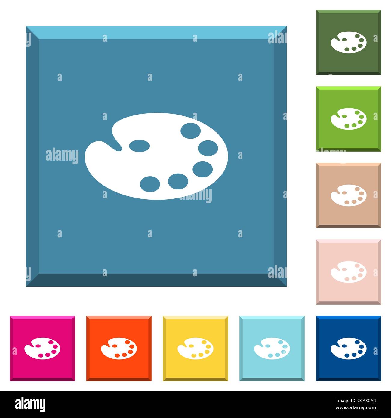 Color palette white icons on edged square buttons in various trendy ...