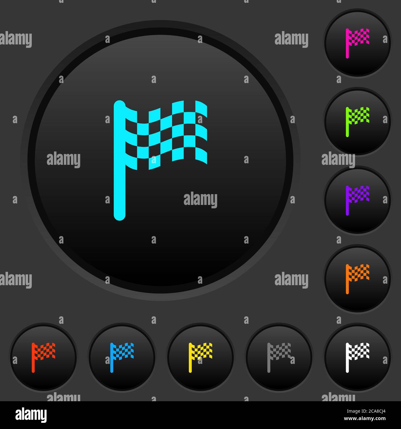 Race flag dark push buttons with vivid color icons on dark grey ...