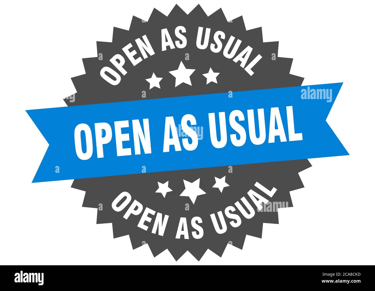 open as usual round isolated ribbon label. open as usual sign Stock ...