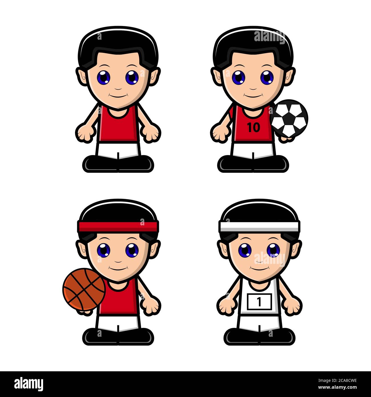 Cute boy sports character set collection. Vector cartoon illustration ...