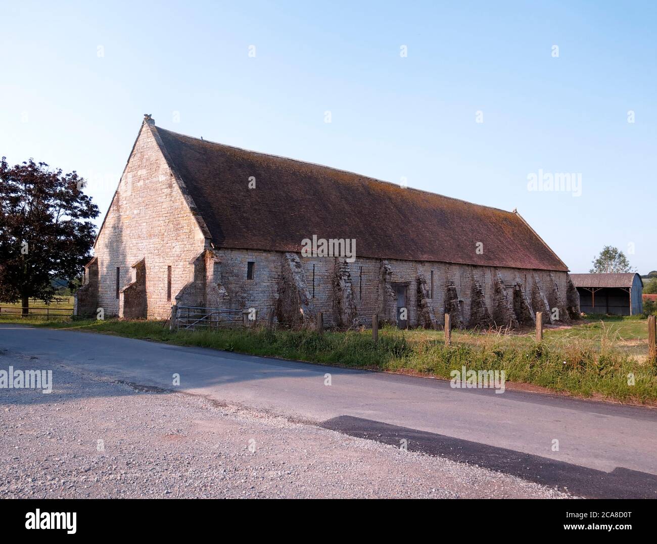 14th century stone tithe barn in Hartpury, Gloucestershire, June 2020 ...