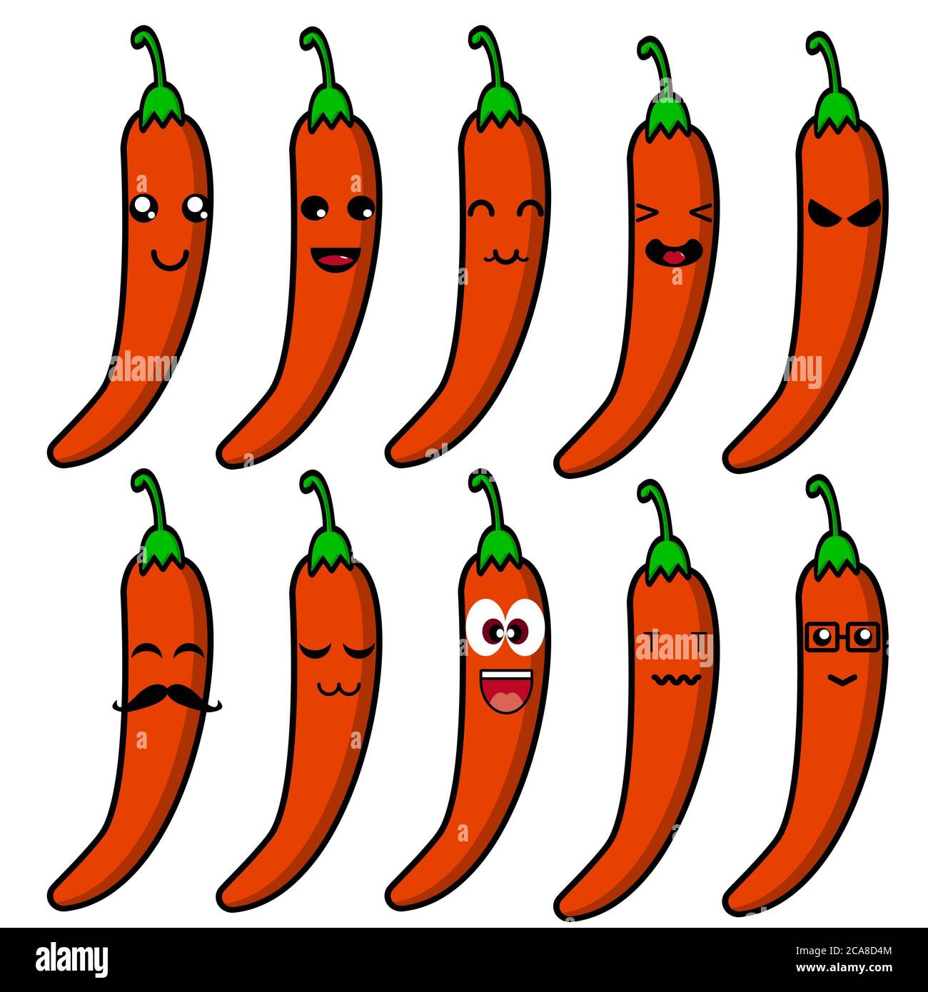 Cute chili vegetable mascot collection. Vector cartoon illustration ...