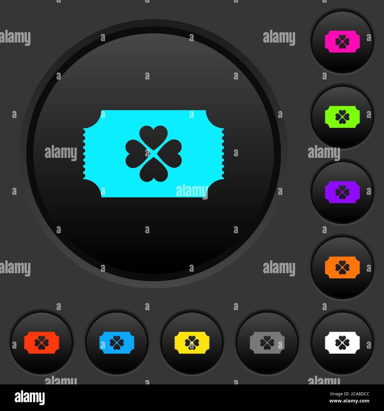 Lottery ticket dark push buttons with vivid color icons on dark grey ...